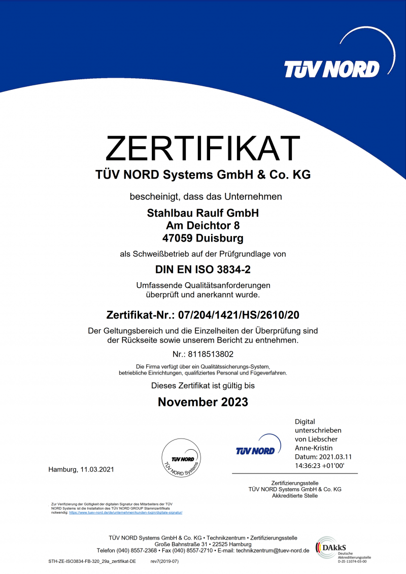Bescheinigungen – Stahlbau Raulf GmbH